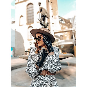 Harssidanzar Genuine Lambskin Leather Gloves For Women, Ladies Winter Warm Driving Leather Cashmere Lined gloves GL006,Black, M