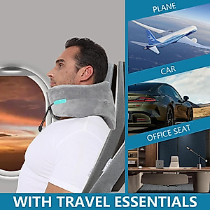 KEEPMOV Travel Neck Pillow - Travel Pillows for Airplanes, 100% Pure Memory Foam Neck Pillow for Flight Headrest Sleep (Grey)