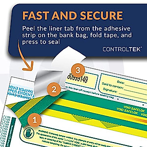 ControlTek SafeLok 12" x 16", Clear, Case of 500, Tamper-Evident Deposit Bags, Cash Currency Handling & Valuables, Moisture, Heat, Cold Detection, Tear-off Receipt + Large Barcodes 585093
