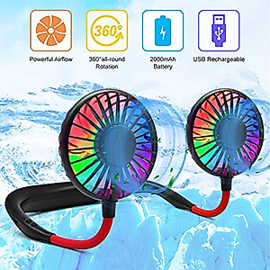 Hand Free Fan, Portable Neck Fan, Personal Hands Free Fan Headphone Fan USB Rechargeable Battery USB Neck Fan Adjustable Strong Airflow Light for Outdoor, Sport, Home, Office, Travel (Black)