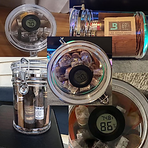 Mantello Cigar Humidor Jar- Acrylic Humidor with Hygrometer for Cigar Humidor, Airtight Lid & Humidifier- Acrylic Humidors for Cigars with Cedar Wood Lining, Holds 18 Cigars