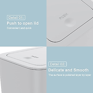 ePiiChua 3 Pack 10 Liter / 2.6 Gallon Small Trash Can with Lid, Bathroom Garbage Can with Pop-up Lid, Waste Basket for Bathroom, Kitchen, Bedroom, Powder Room, Craft Room, Office, College (Gray)
