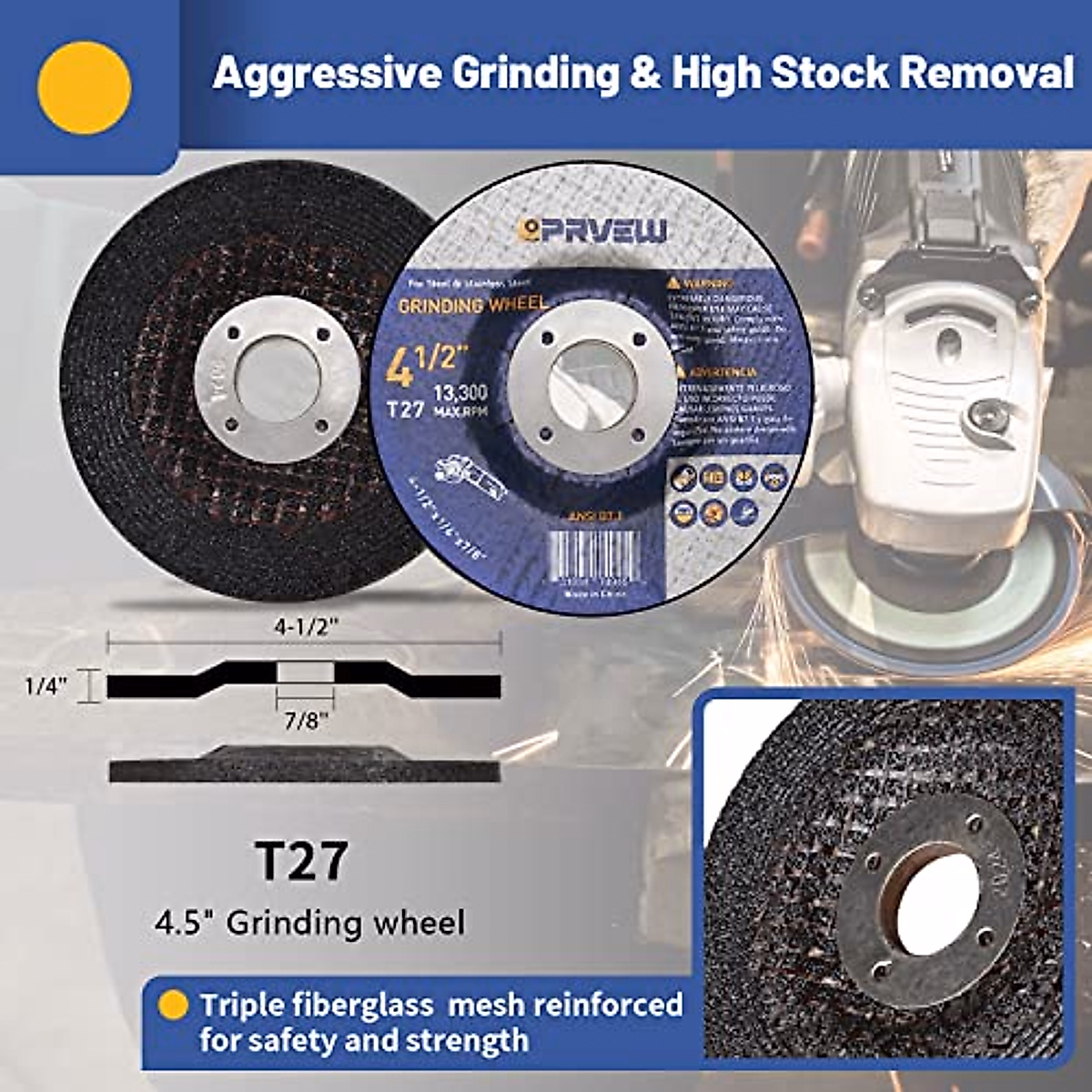 PRVEW 14PCS 4.5"x7/8“ Flap Disc&Grinding Polishing Cutting Wheel Set, 8PC T29 Zirconia&Alumina Flap Disc 40 60 80 120Grit with Grinding and Cutting Wheel, Wool Felt Disc, Strip Disc for Angle Grinder