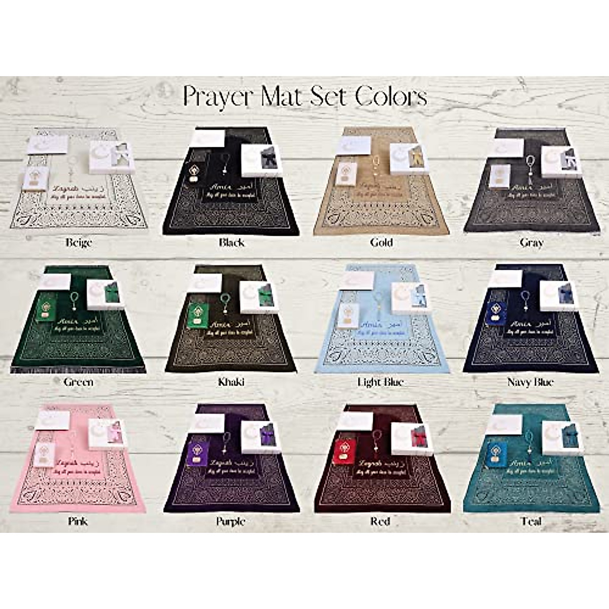 Fully Customizable Prayer Rug Prayer Beads Quran Islamic Gift Set, Chenille Prayer Rug Pearl Prayer Beads Velvet Full Arabic Quran, Ramadan Eid Wedding Birthday Graduation