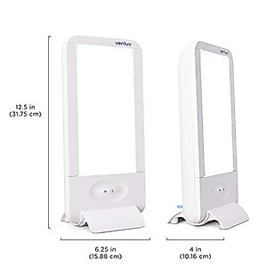 Verilux® HappyLight® Full-Size - UV-Free Therapy Lamp, Bright White Light with 10,000 Lux, Adjustable Brightness, 2 Interchangeable Lenses, Detachable Stand, and Wall Mountable