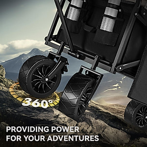 YITAHOME Folding Wagon w/Table Plate, Large Capacity Collapsible Wagon Cart, Adjustable Handle Height Foldable Utility Garden Cart, Outdoor Beach Wagon for Camping, Shopping, Sports, Garden - Black