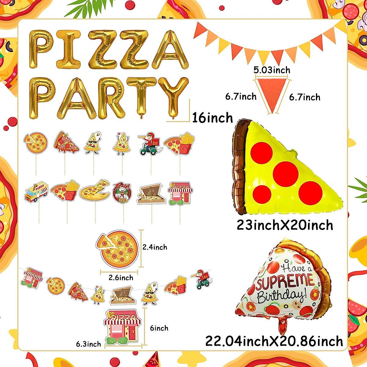 17 PCS Pizza Party Decoration Pizza Party Favors Pizza Party Supplies Pizza Party Birthday Decoration Pizza Balloon Slice Pizza Kids Party Balloons