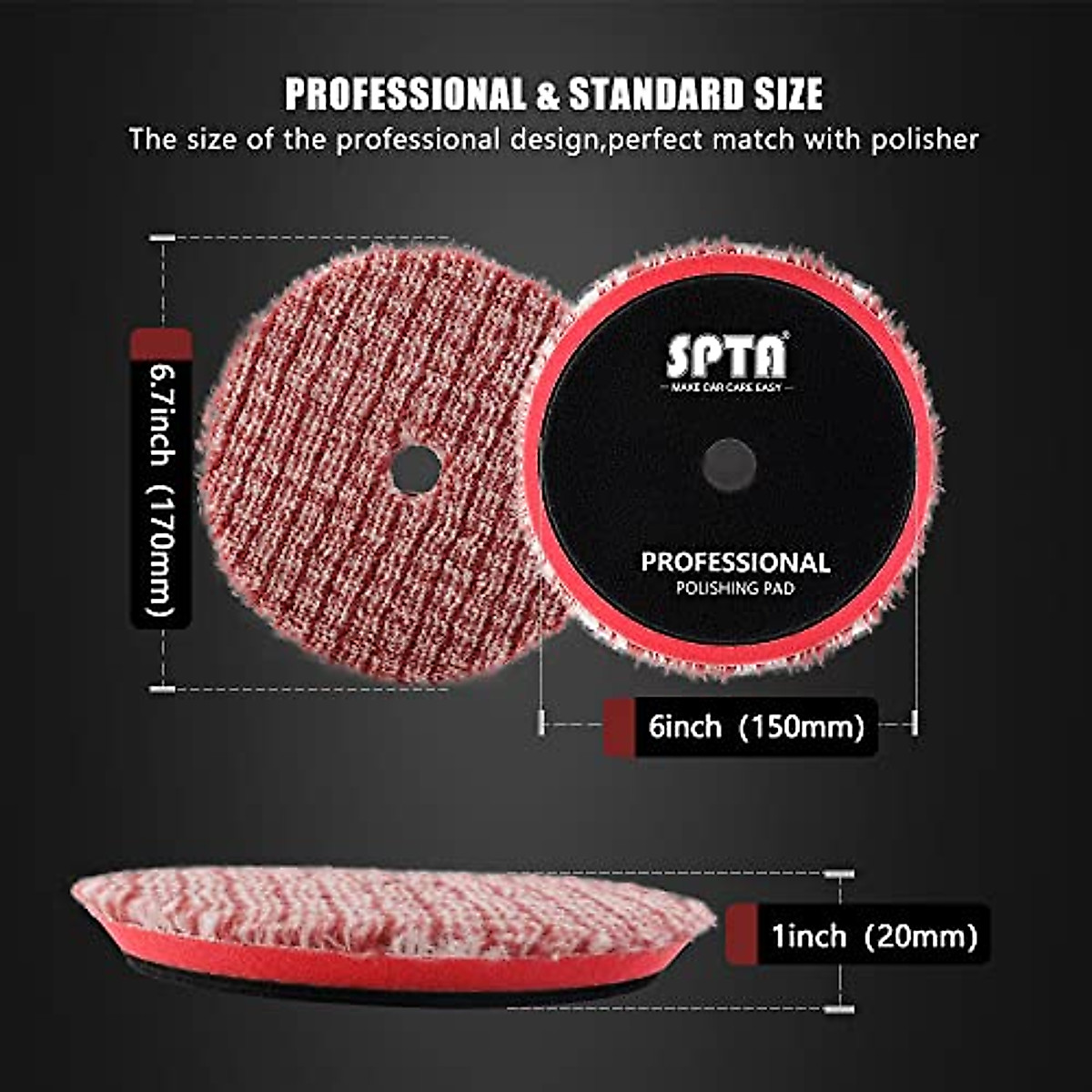 Wool Polishing Pads, SPTA 2Pcs 6 Inch (150mm) Wool Cutting Pad, Short Hair Wool Buffing and Polishing Pad Set, Wool Buffing Wheel for Heavy Cut for 6 Inch Car Polisher Polishing, Buffing and Cutting