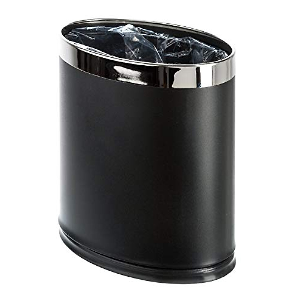 Brelso 'Invisi-Overlap' Metal Trash Can, Open Top Small Office Wastebasket, Oval Shape (Black)