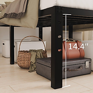 HOBINCHE 16 Inch California King Size Bed Frame - No Box Spring Needed Heavy Duty Black Metal Platform Mattress Foundation, Non-Slip Noise Free Easy Assembly Bedframes with Cleance Storage