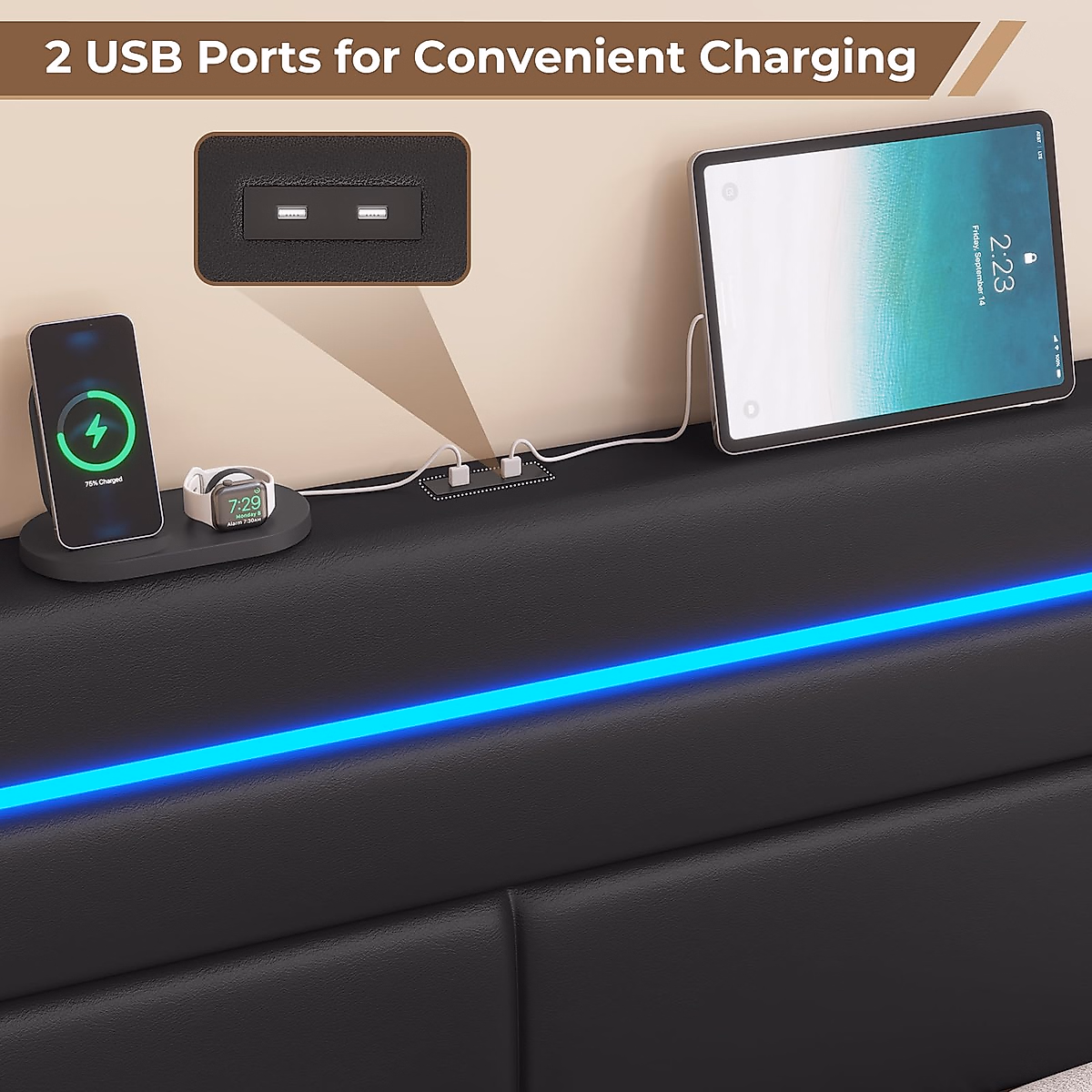 MSmask Twin Bed Frames with LED Lights and 4 Drawers, Upholstered Platform Bed Frame Twin Size with Lighted Storage Headboard & Footboard, Modern Black Futuristic Led Bed Frame, No Box Spring Needed