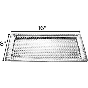 Monarch Abode Decorative Tray, Bathroom Counter Organizer, Vanity Tray, Kitchen Counter Storage, Hand-Hammered Platter, Nickel-Plated, 16" x 8"