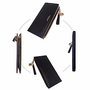 Yafanqi Wallet for Women Leather Purse Credit Card Organizer Girls Cute Zipper Large Long Coin Wallets (C-Black)