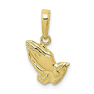 Solid 10k Yellow Gold Praying Hands Pendant Charm