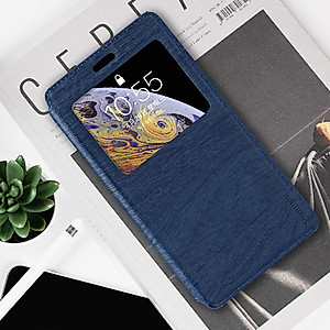 Shantime Oppo Reno 6 Pro 5G Case, Wood Grain Leather Case with Card Holder and Window, Magnetic Flip Cover for Oppo Reno 6 Pro 5G, Blue