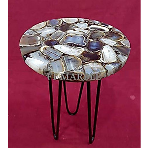 Natural Agate Table, Agate Table With Metal Stand, Round Agate Stone Table, Centerpiece, Agate Side Table 12" Inch