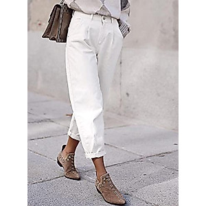 EVALESS Cargo Jeans for Women Casual Baggy High Rise Straight Leg Boyfriend Pants Y2K Trousers Streetwear Pant with Pockets White 12