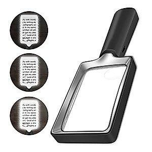 Magnifying Glass with Light, 4X 10X Black Magnifier with 20 Anti-Glare and Dimmable LED Lights Provides Evenly-Lit Viewing Area for Low Vision Seniors