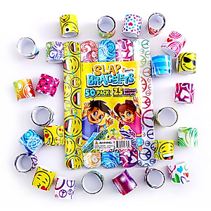 50-Piece Slap Bracelets Stocking Stuffers For Kids | Party Favors For Kids 4-8 | Slap Bracelets Bulk Party Favors | Goodie Bags Easter Basket Stuffers For Kids Fun Valentines Day Gift For Kids