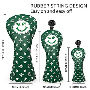 Stars and Smiles Golf Driver Headcover, Green Leather Golf Club Covers for Driver,460cc Golf Driver Cover Head Cover fits for All Brand