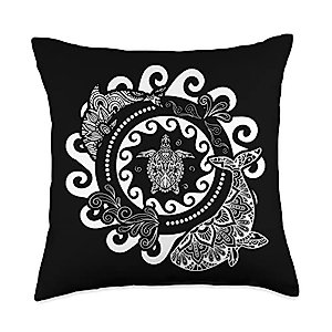 Mandala Underwater Sea Creature Apparel Mandala Underwater Creature Sea Turtle Whale Throw Pillow, 18x18, Multicolor