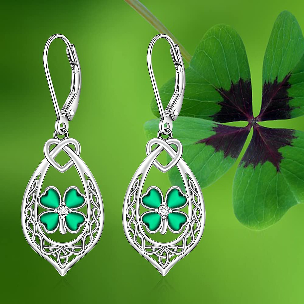 Talonior St Patricks Day Earrings Shamrock Earrings for Women Sterling Silver Good Lucky Irish Filigree Green Four Leaf Clover Earrings Friendship Jewelry Birthday Gifts