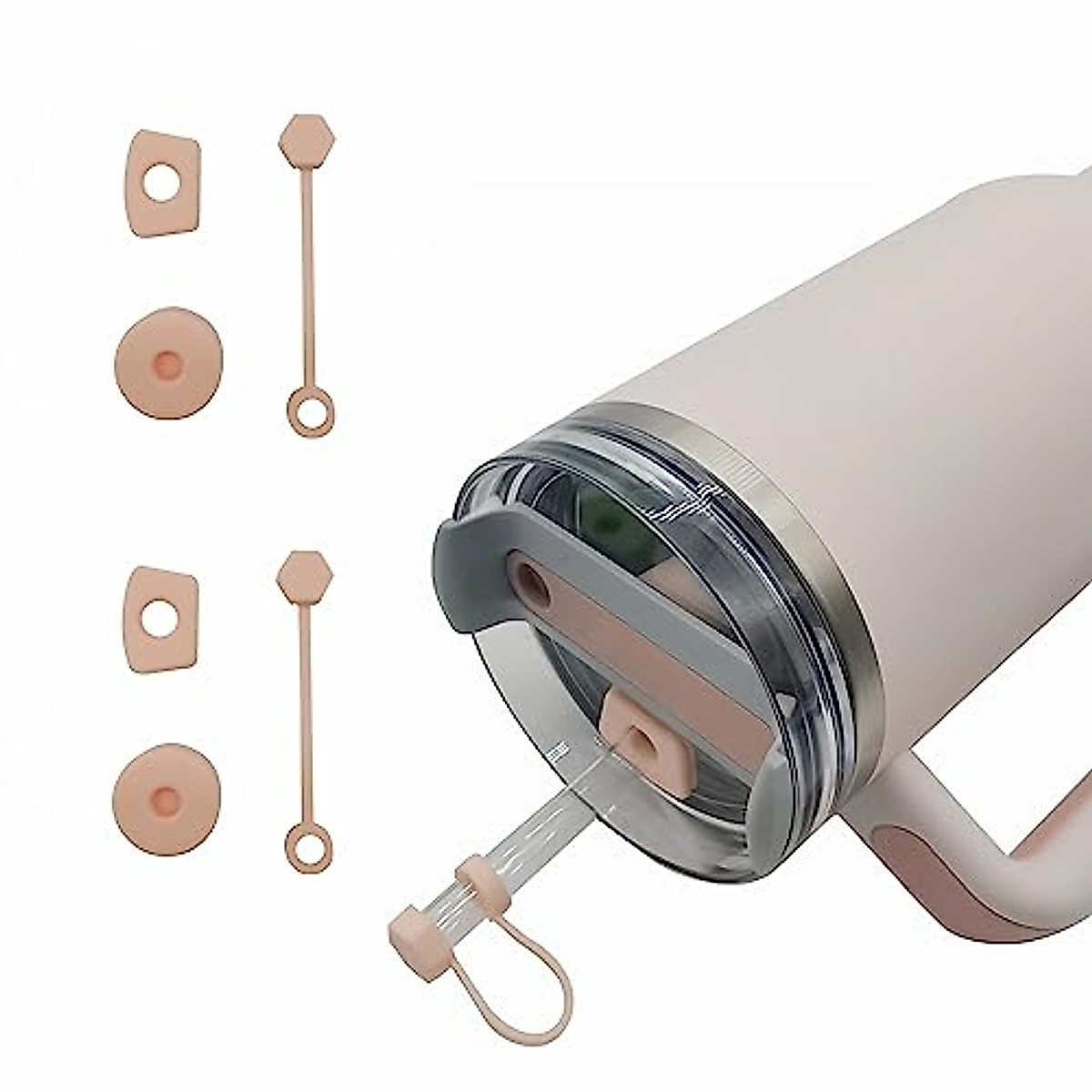 Silicone Spill Stopper Set, Stanley Leakproof Kit Compatible with 1.0/2.0 40oz/ 30oz, Stanley Cup Accessories Including 2 Straw Cover Caps, 2 Square Leak Stoppers, and 2 Round Lid Stopper Plug