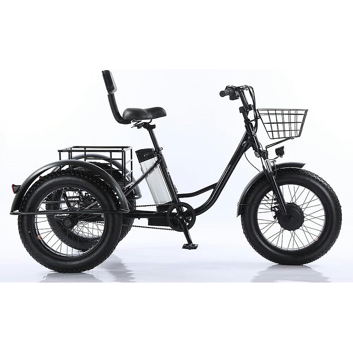 CNAOHGHN 500W Motor Electric Tricycle Comes , 48V Single Speed Removable Battery Fat Tire Trike Seniors Cycling 3 Wheels E-Bike with Carry Cargo Front&Rear Big Basket