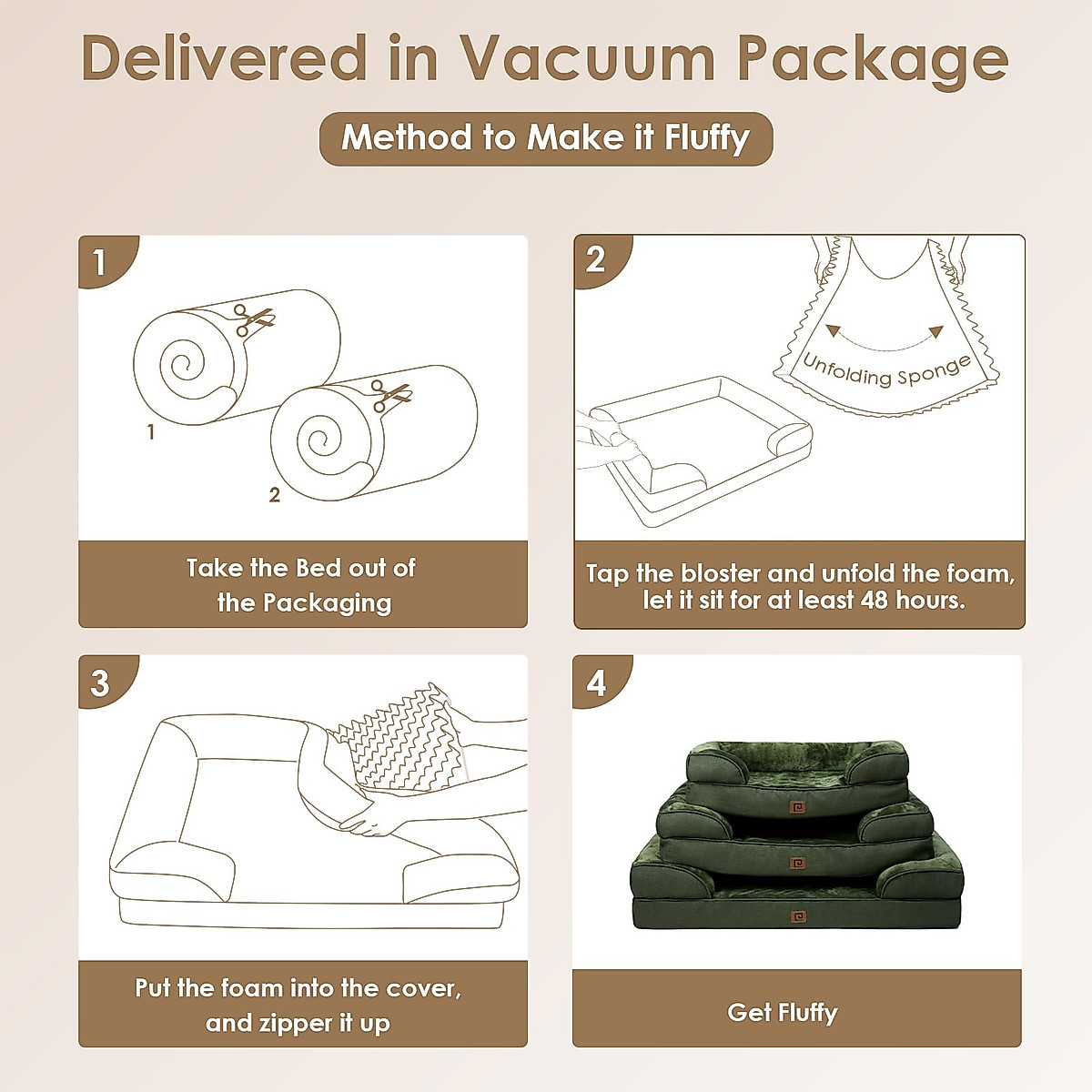 EHEYCIGA Orthopedic Dog Beds for Extra Large Dogs, Waterproof Memory Foam XL Dog Bed with Sides, Non-Slip Bottom and Egg-Crate Foam Big Dog Couch Bed with Washable Removable Cover, Dark Green