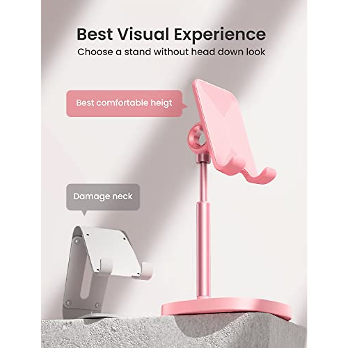 LISEN Pink Kitchen Accessories Kawaii Cell Phone Stand for iPhone & Desk Taller and More Photogenic Than Phone Dock Free Your Neck Height Angle Adjustable iPhone Holder Stand Things