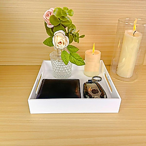 Generic White Acrylic Vanity Tray 8x8 Inches Decorative Bathroom Office Storage Organizer Tray Perfume Countertop Makeup Jewelry towel Dresser Tray Nightstand Entryway Closet Catchall Candle ottoman