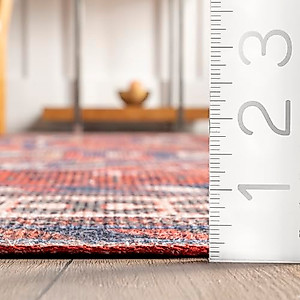 nuLOOM Stella Machine Washable Traditional Tribal Ultra Thin Runner Rug, 2' 6" x 12', Rust