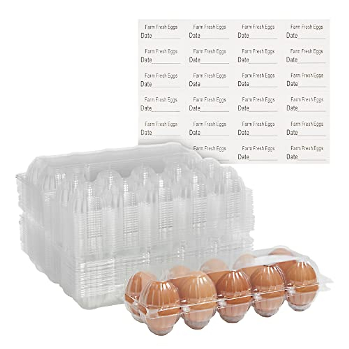 36 Pack Egg Cartons Bulk Holds 10 Chicken Eggs with Date Labels, Clear Plastic Tray