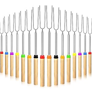 10 Pack 32 Inch Marshmallow Roasting Sticks Bulk, Smores Skewers for Fire Pit Kit, Hot Dog Camping Skewers Accessories Campfire Marshmellow Extendable Forks Bbq Tools Smores Sticks
