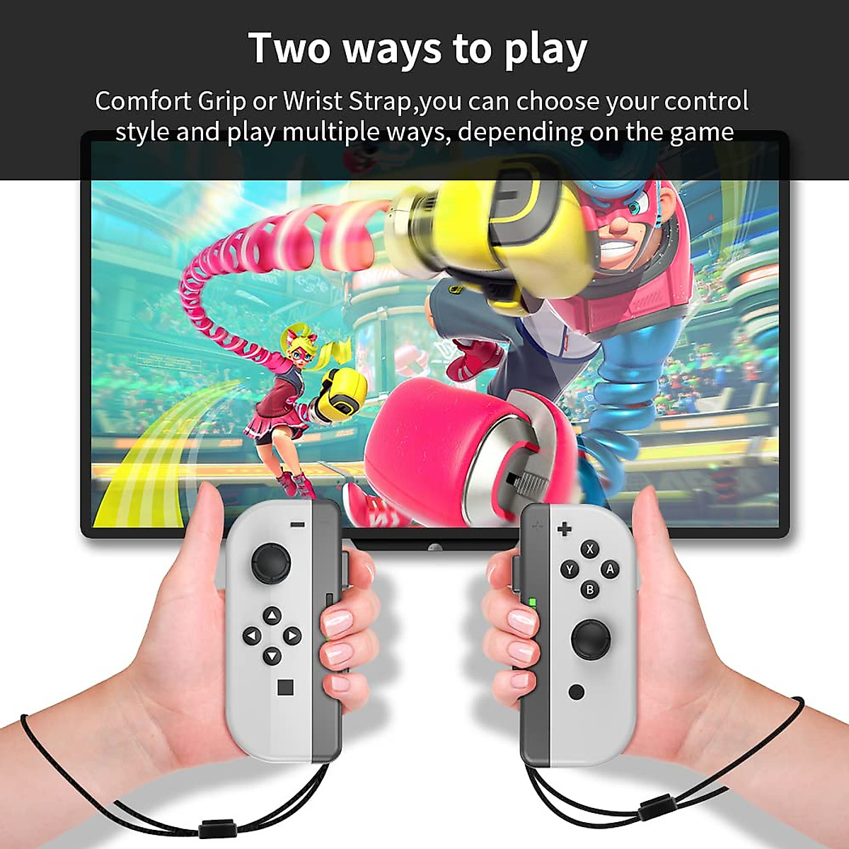 JDDWIN Joycon Grips Compatible with Switch & Switch OLED Controllers,Wear-Resistant Joy-con Handle for Switch/Switch OLED. (Black)