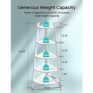 Evajoy Corner Shelf, 5 Tier Corner Shelf Tall Rustic Multipurpose Bookshelf with 1.96'' Wide Frame, Industrial Ladder Shelf and Plant Stand with Support Foot Pads for Living Room, Home Office