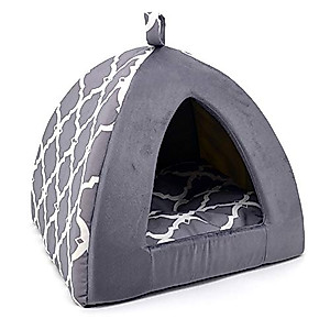 Pet Tent-Soft Bed for Dog and Cat by Best Pet Supplies - Gray Lattice, 16" x 16" x H:14"