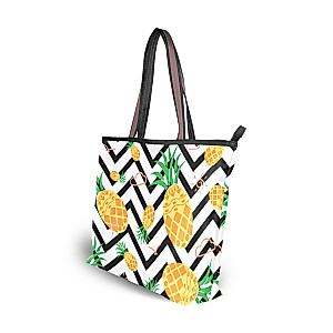 Pineapple Chevron Summer Tropical Large Tote Bags Women Summer Handbags with Zipper Shopper Bag for Mother Day Christmas Gifts for Mom