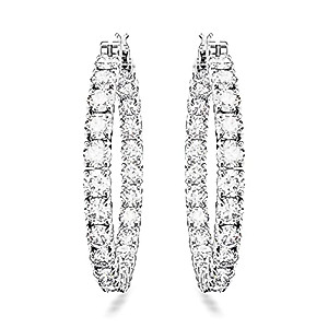 Swarovski Matrix Hoop Earrings with Round White Crystals on Rhodium Finished Settings, Part of the Swarovski Matrix Collection