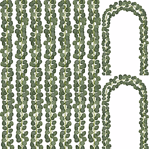 CQURE 14 Pack Eucalyptus Garland, Artificial Greenery Garland Spring Garland Faux Eucalyptus Leaves Table Garland Vines for Wedding Backdrop Fireplace Arch Door Wall Room Decor（98FT）
