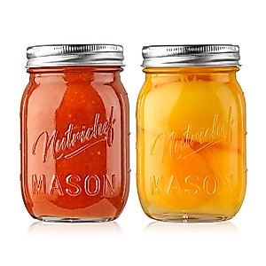 NutriChefKitchen Mason Jars with Lids - 16oz DIY Magnetic Spice Jar Glass Container w/Airtight Lid and Band - Ideal for Meal Prep, Overnight Oats,Jelly,Jam, Honey,Candles,Crafts,Wedding Favors (2 Pcs)