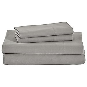Amazon Brand – Stone & Beam Rustic Solid 100% Cotton Flannel Bed Sheet Set, King, Heather