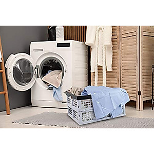 Xowine 30 L Plastic Collapsible Storage Crate, 3-Pack Stacking Folding Storage Crates, Gray, F