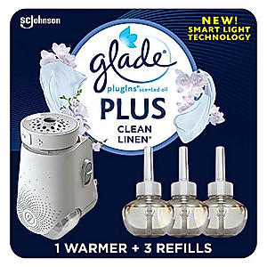 Glade PlugIn Plus Air Freshener Starter Kit, Scented Oil for Home and Bathroom, Clean Linen, 2.01 Fl Oz, 1 Warmer + 3 Refills