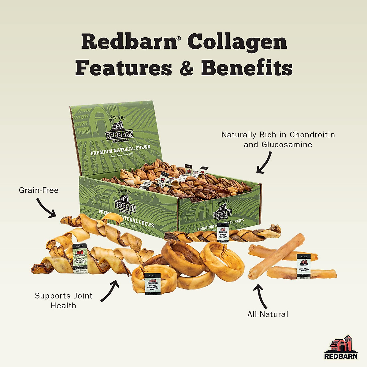 Recbarn Natural 12" Beef Collagen Braids - Case of 20 Sticks - Long Lasting Low-Odor Alternative to Rawhide & Bully Sticks -Single Ingredient Chew for Medium Large Dogs
