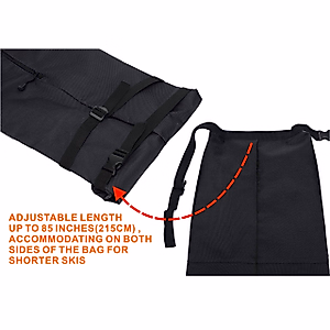 TurnWay Ski Bag | Store & Transport Skis Up to 215 cm, Poles & Extras | Waterproof - for Men, Women and Youth (Black)