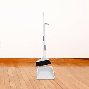 BESTonZON Broom and Dustpan Set Plastic Indoor Broom with Dust Pan Set Stand Up Dustpan Long Handle Angle Broom and Dust Pan Sweeping Broom for Home Floor Cleaning Tools White