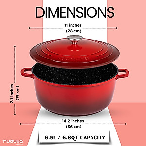 Dutch Oven Pot with Lid – Non Stick Dutch Oven for Bread Baking – Cast Aluminum Cooking Pot – Oven Safe Stock Pot – 6.8-Quart, 11 Inch, Red – by Nuovva