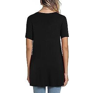 POPYOUNG Women's Summer Casual Short Sleeve Tunic Tops to wear with Leggings Crewneck Shirt Loose Blouse L, Solid Black Lace Crochet, Black