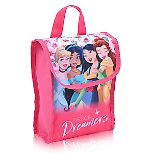 Disney Princess Girls Backpack for Little Kids | 6 Piece Set Girls Water Bottle Keychains Snack Tote and Knapsack for School